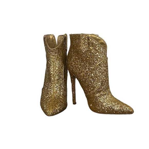 Shoe Dazzle | Shoes | Gold Glitter Cowboy Booties | Poshmark